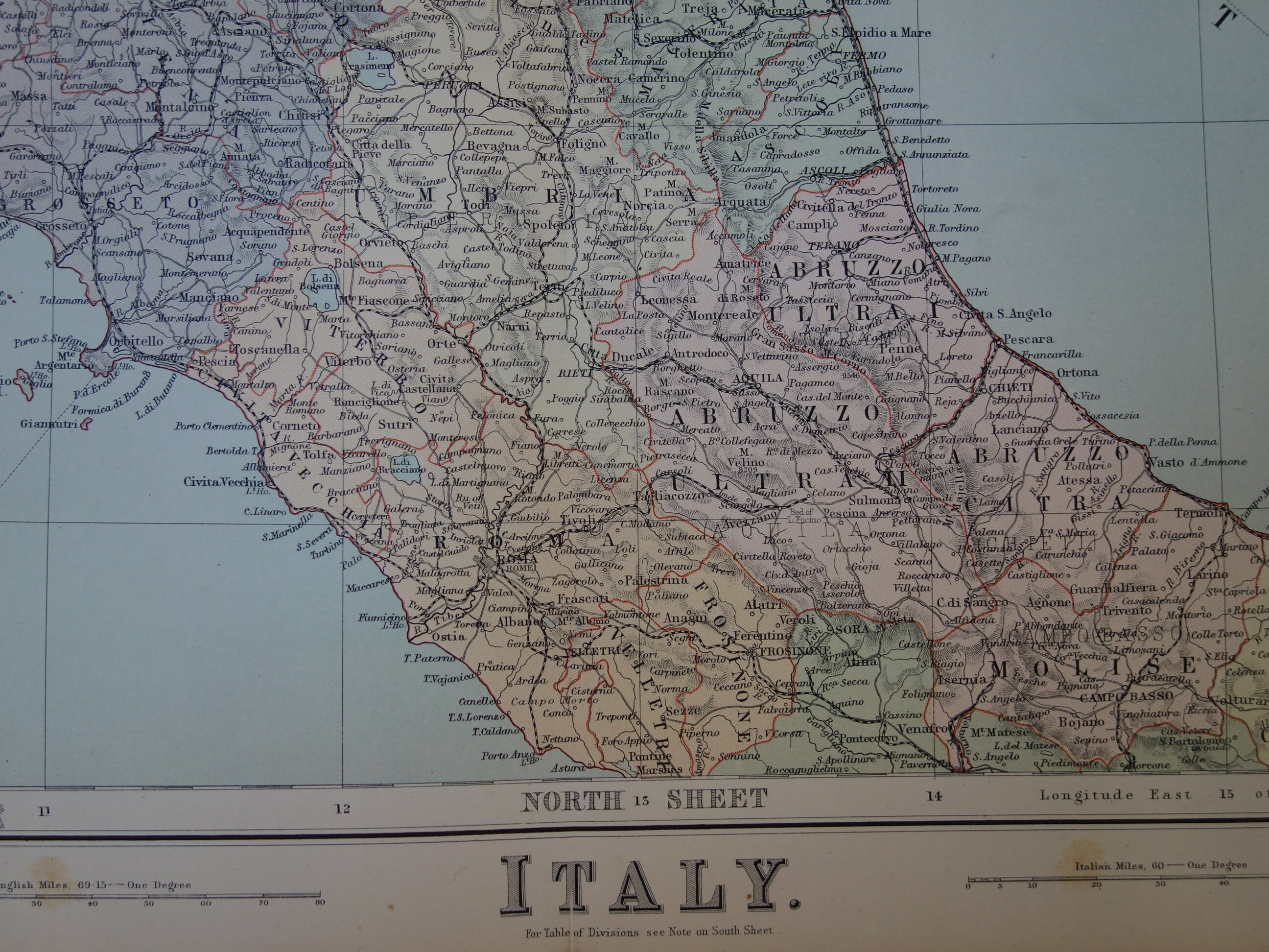 ITALY Old Map Large 1890 Original Antique Poster of Italy 28x43" Big ...