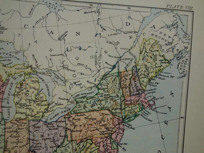 United States Map 1888 Original Old Large Antique English | Etsy