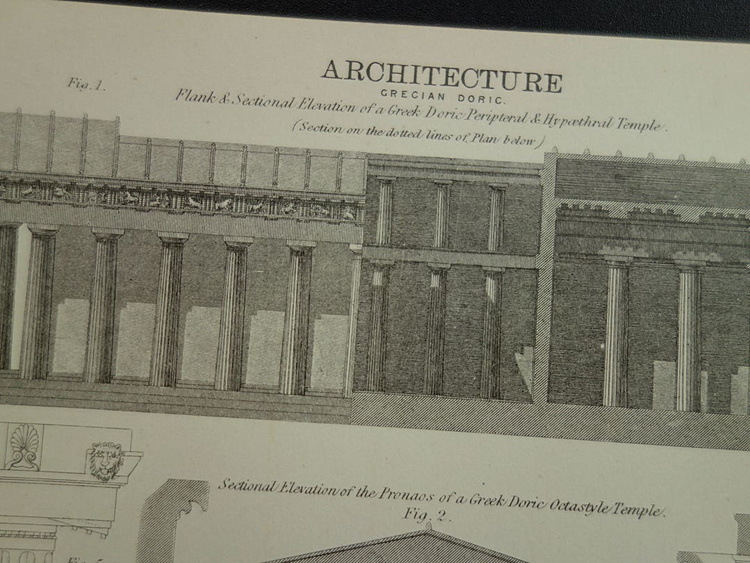 Old Architecture Print of DORIC BUILDING ORDER Original 1875 Antique ...