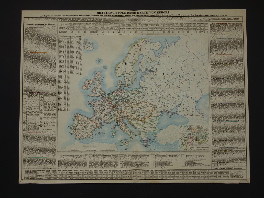 EUROPE Antique Military and Political Map of Europe 1840 Original Large ...