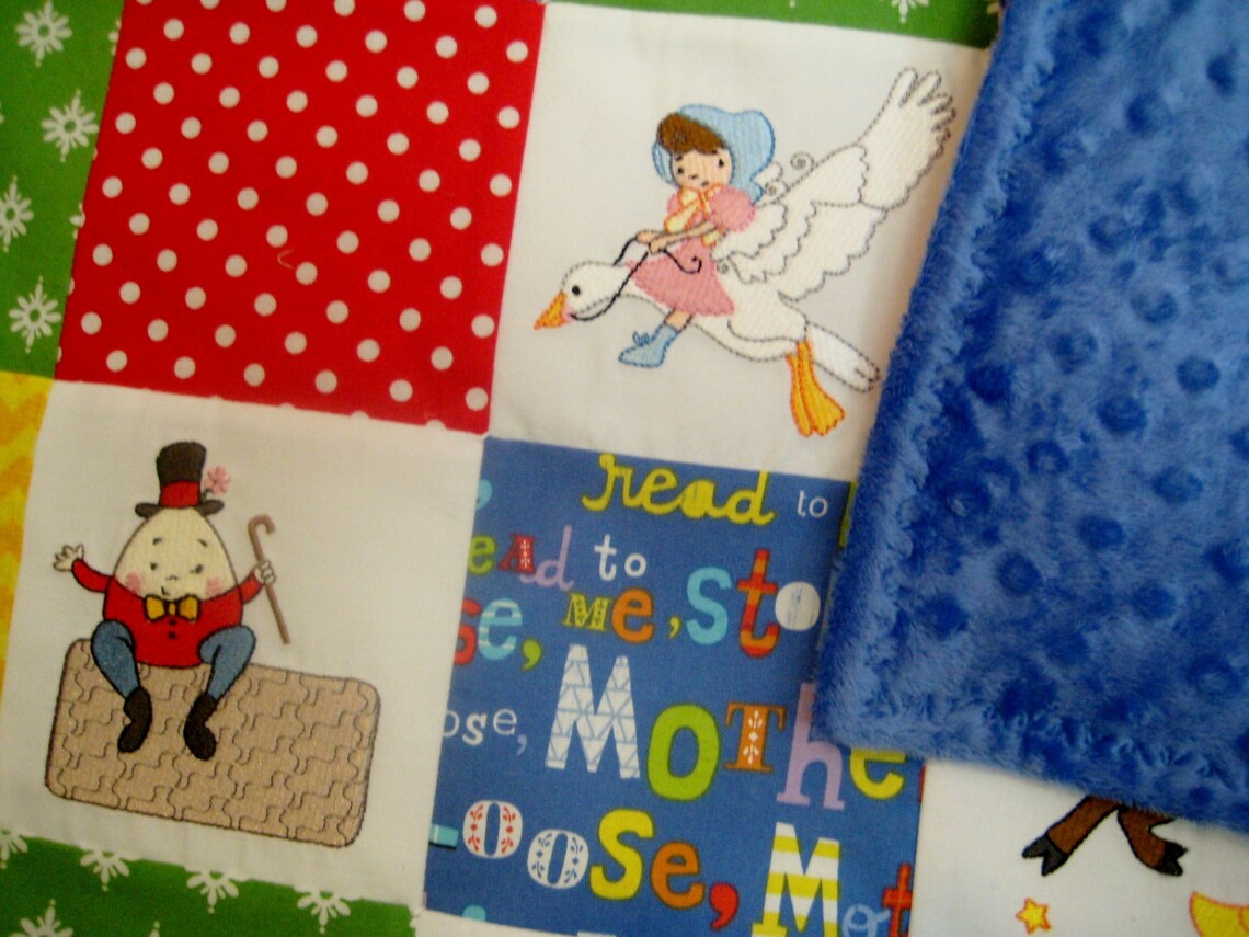MADE TO ORDER Mother Goose Embroidered Patchwork Baby Quilt | Etsy