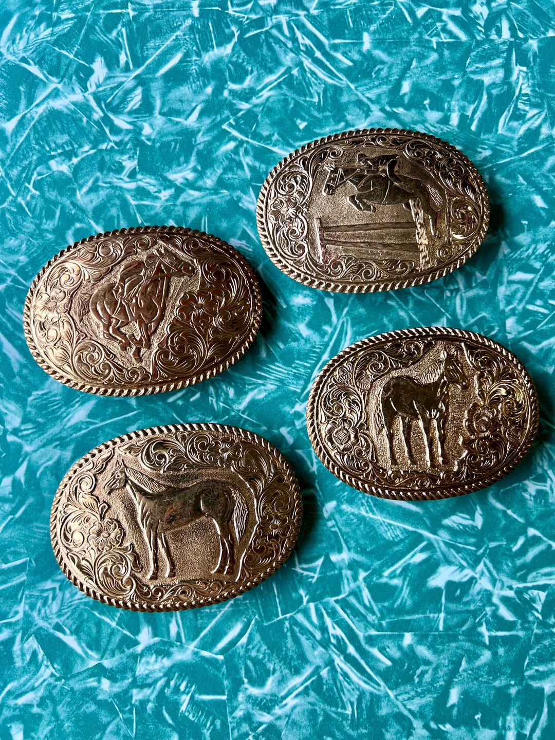 Vintage Bronze Crumrine Belt Buckles, Equestrian, Racehorse, Jumper ...