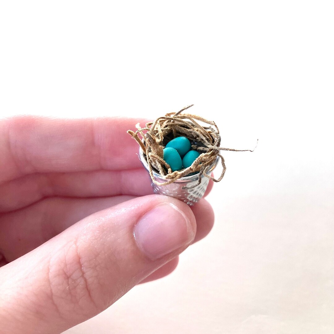 Tiny Nest/ Miniature Nest/ Tiny Eggs/ Nest in a Thimble/ Thimble Nest ...