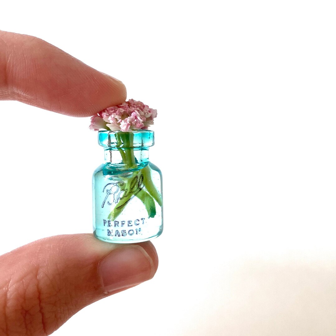 Tiny Hydrangeas in Jar/ Mini Flowers/ Miniature Hydrangeas/ Miniature ...