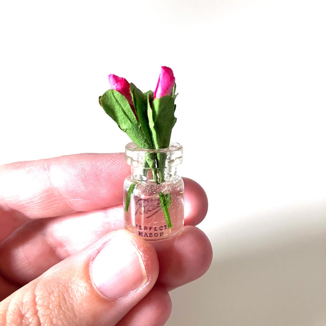 Tiny Pink Flowers in Jar/ Mini Flowers/ Miniature/ Miniature Mason Jar ...
