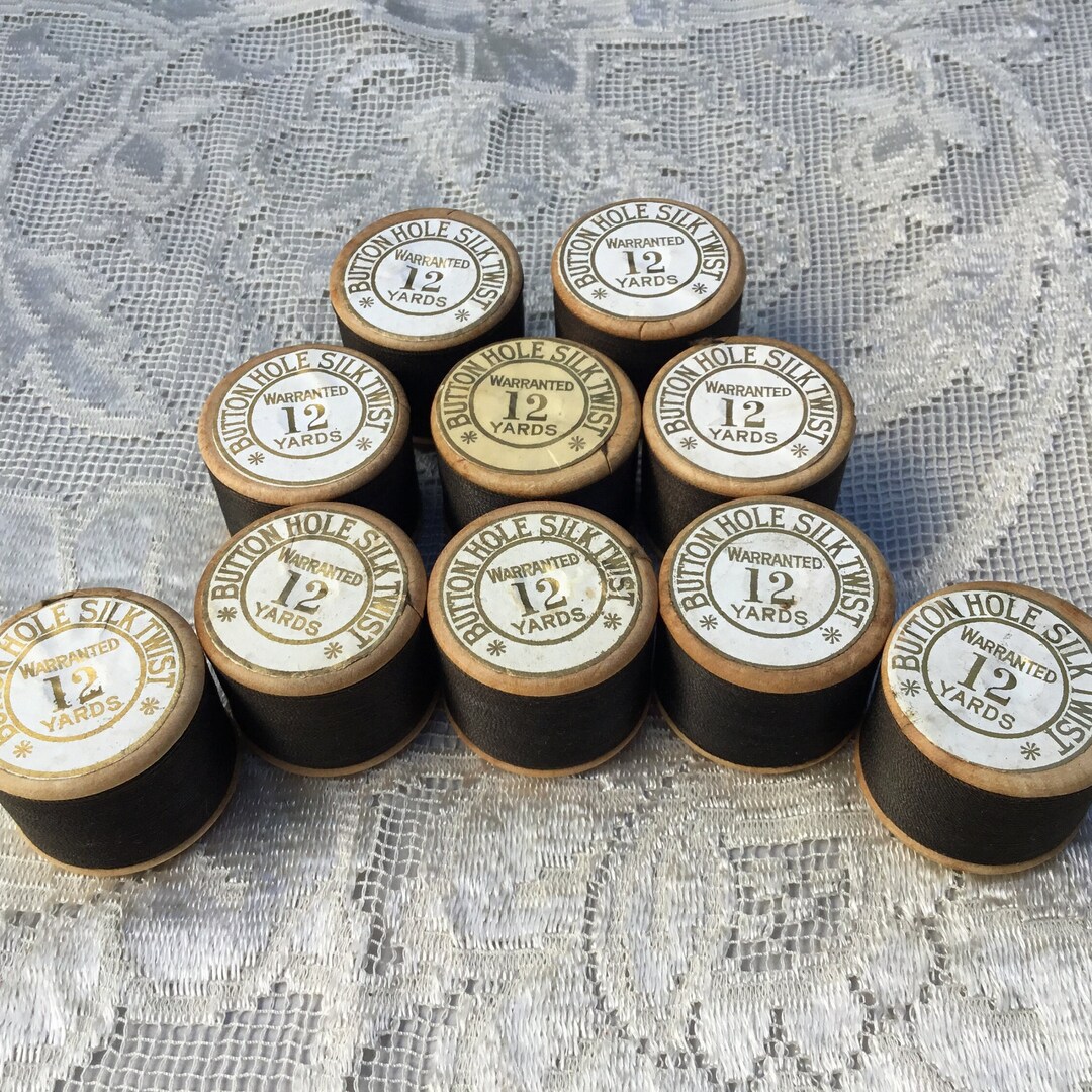 Antique Button Hole Silk Twist Button Thread. Dark Brown. Wood Spool ...