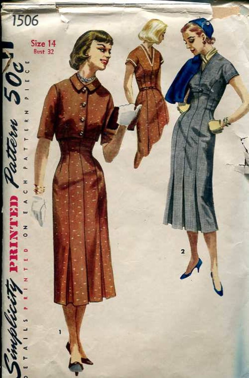 Vintage 50s One-piece Dress and Jacket. Simplicity 1506. | Etsy