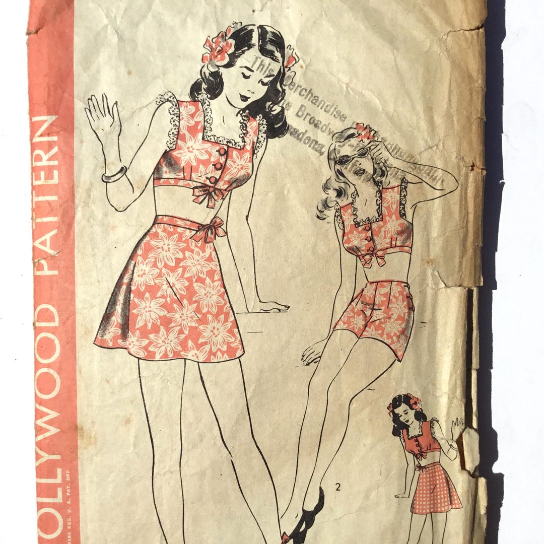 Vintage 40s Hollywood Pinup Playsuit Sewing Pattern 1354. Bra Top ...
