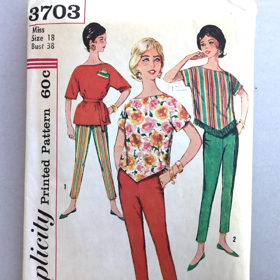 Vintage 60s Top With Pointed Hem, Slim Cigarette Pants. Simplicity 3703 ...