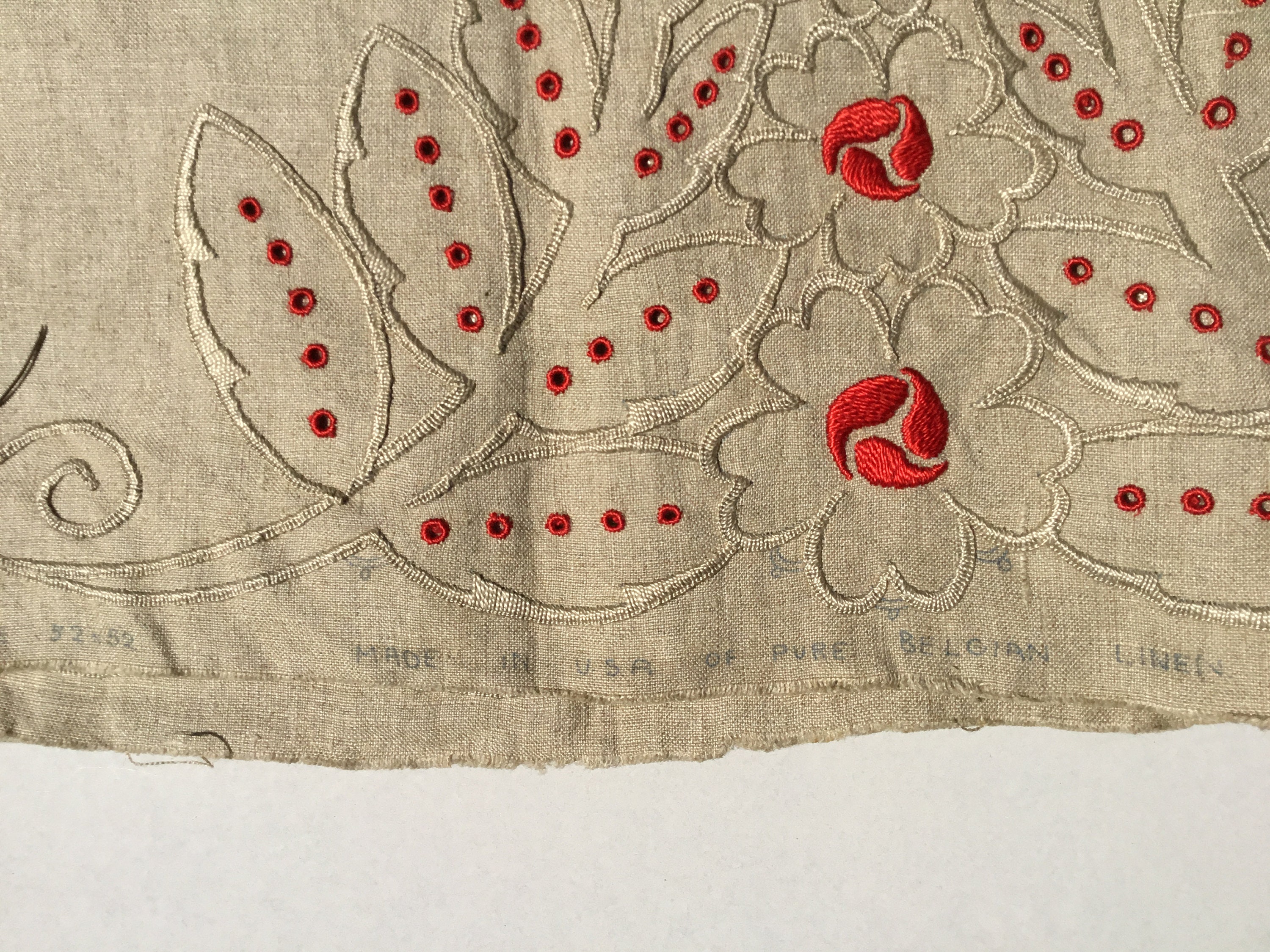 Vintage Unfinished Bucilla Embroidered Belgian Linen Tablecloth. Flower ...