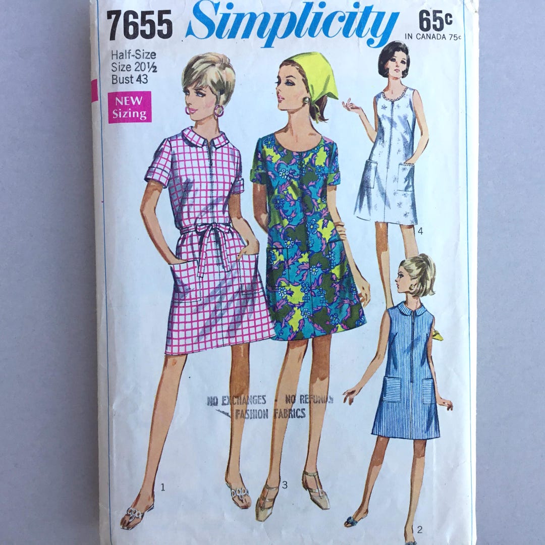 Vintage 60s Dress, A-line, Two Different Necklines, Front Zipper ...