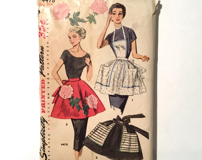 Vintage 50s Bib and Half Apron Pattern. Easy to Make. Simplicity 4478 ...