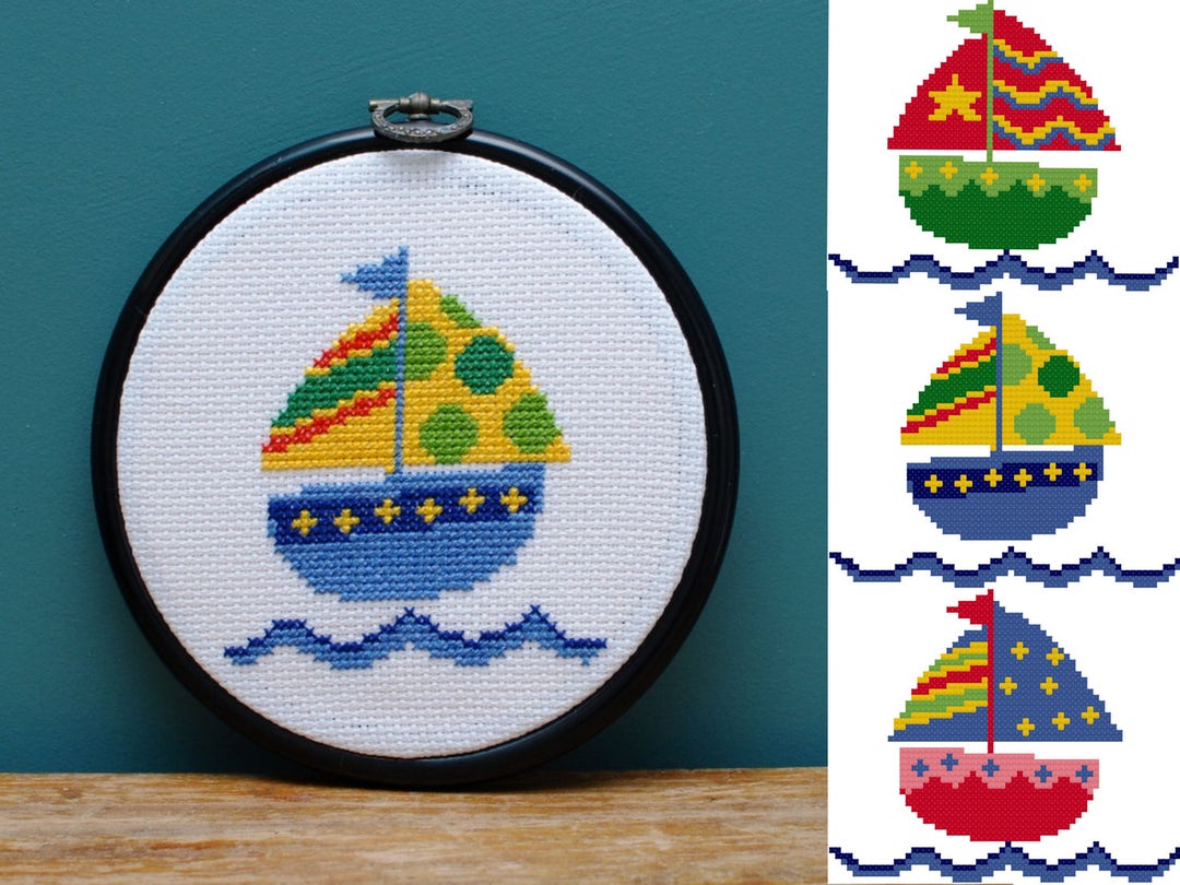 Boats Cross Stitch Pattern , Embroidery Designs , Easy Beginner Counted ...