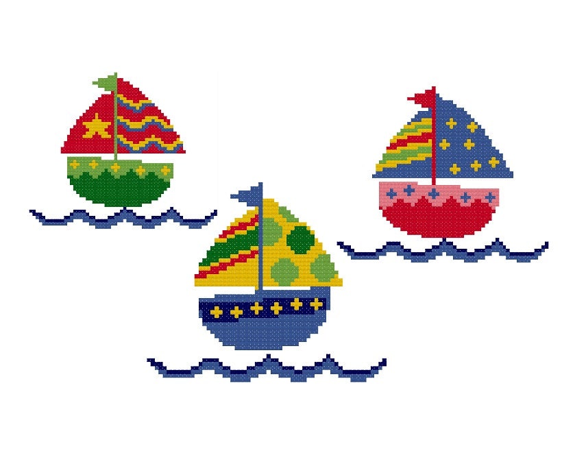Boats Cross Stitch Pattern , Embroidery Designs , Easy Beginner Counted ...