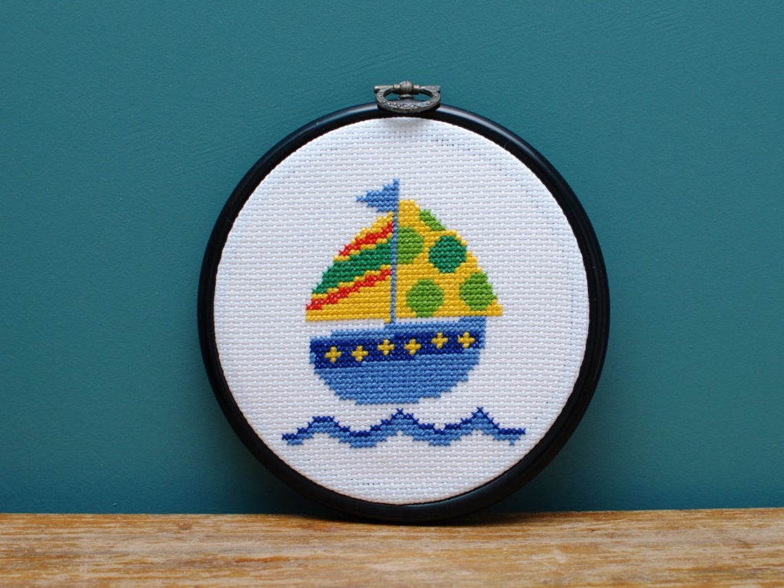 Boats Cross Stitch Pattern , Embroidery Designs , Easy Beginner Counted ...