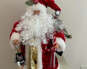 Vintage Santa Tree Topper, Red & Black Santa Claus Figure, Christmas ...