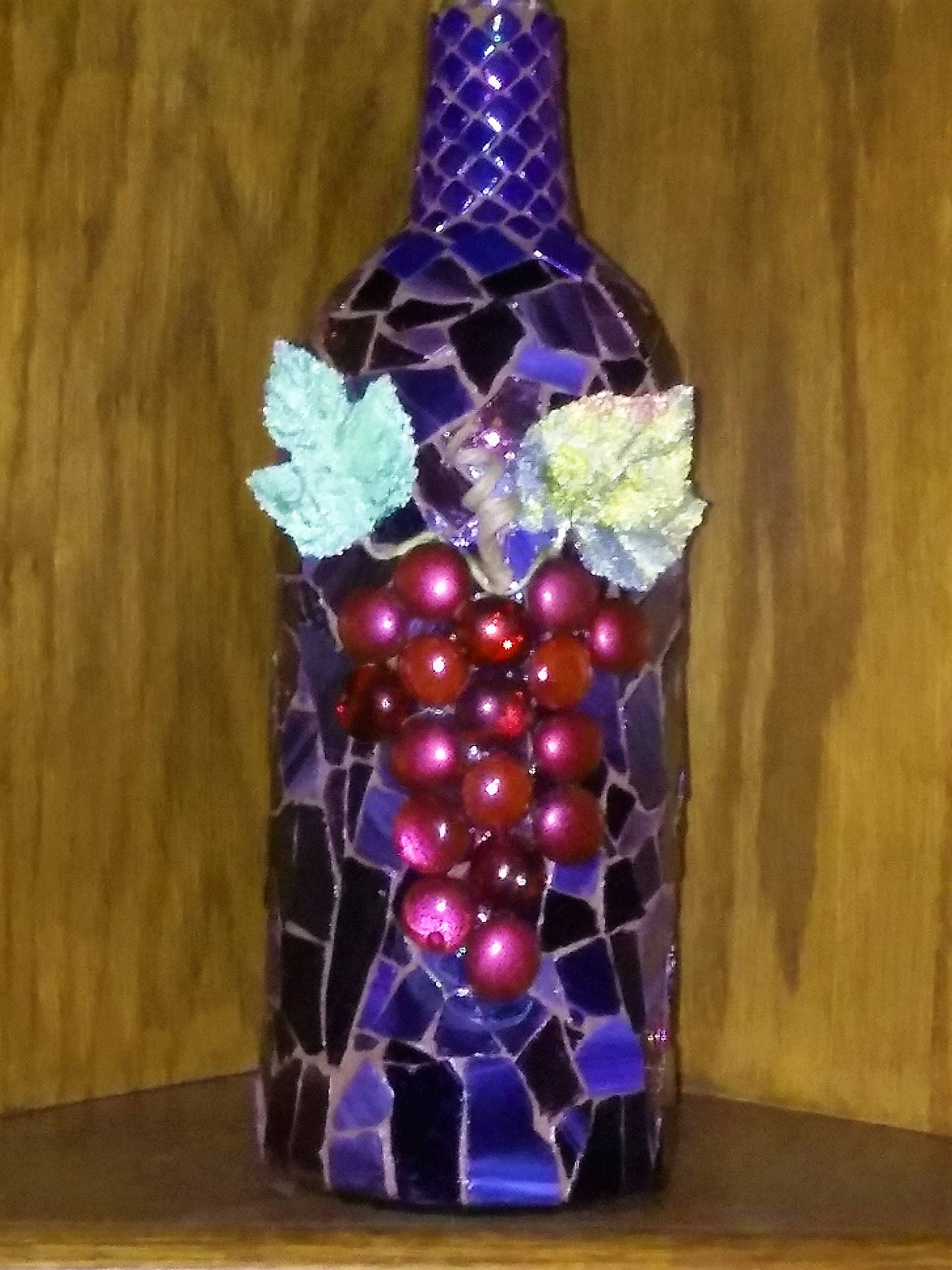 MOSAIC GRAPES WINE Bottle Decorative Mosaic Bottle Art, Grapes Motif ...
