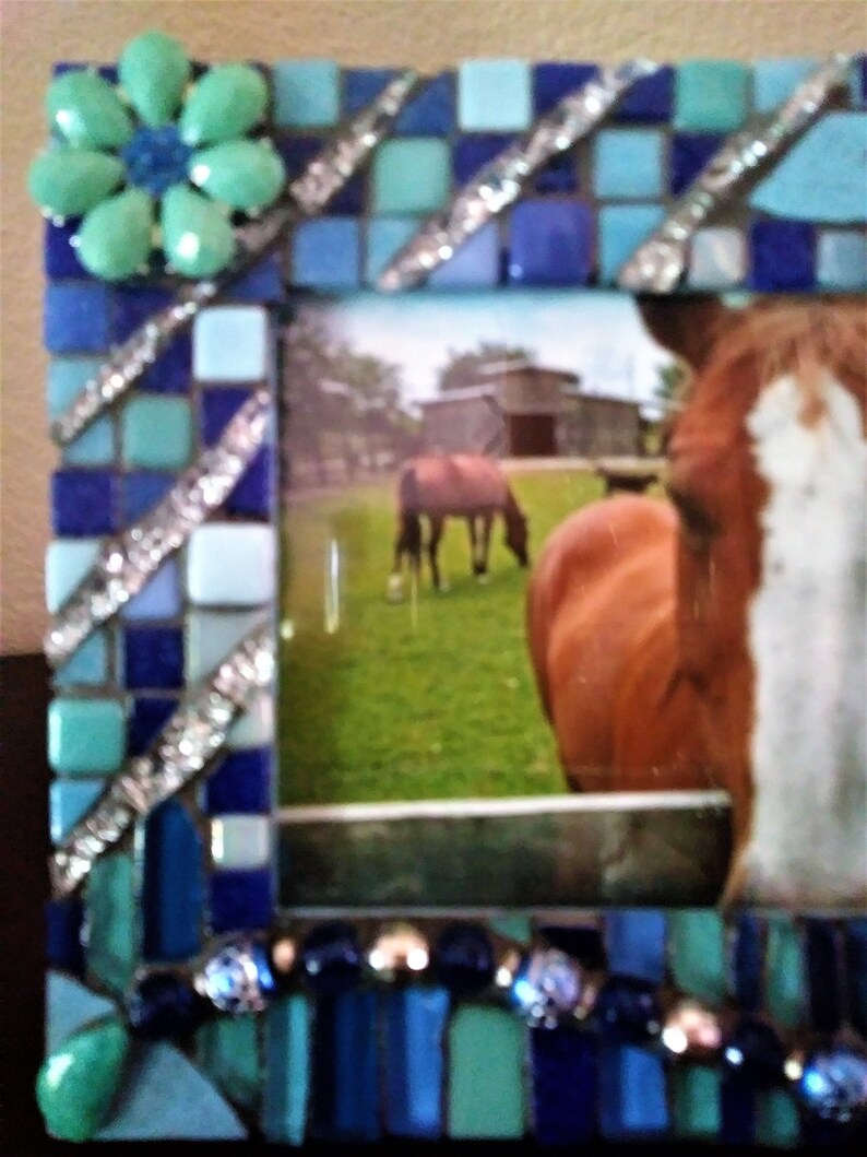 MOSAIC Tabletop Photo Frame,handmade, BLUE Mixed Media Mosaic Frame ...