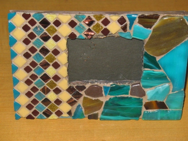 MOSAIC PHOTO Picture FRAME Chocolate Brown, Tan , Teal Mosaic Glass ...