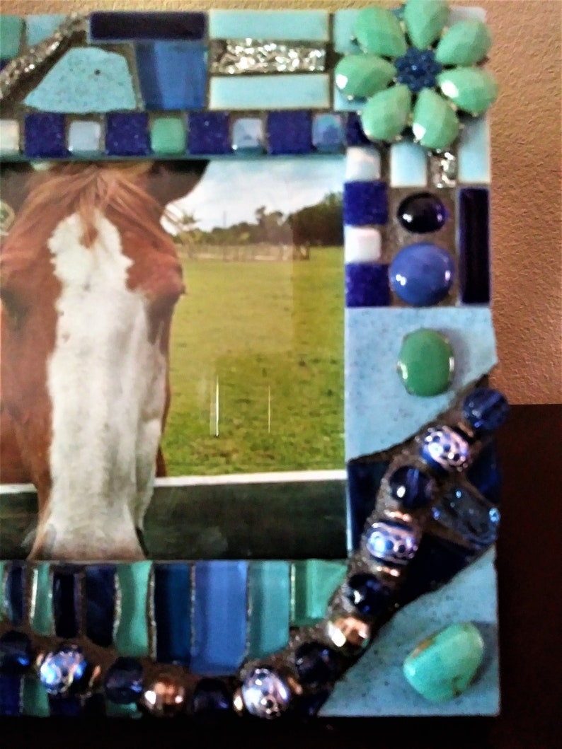 MOSAIC Tabletop Photo Frame,handmade, BLUE Mixed Media Mosaic Frame ...