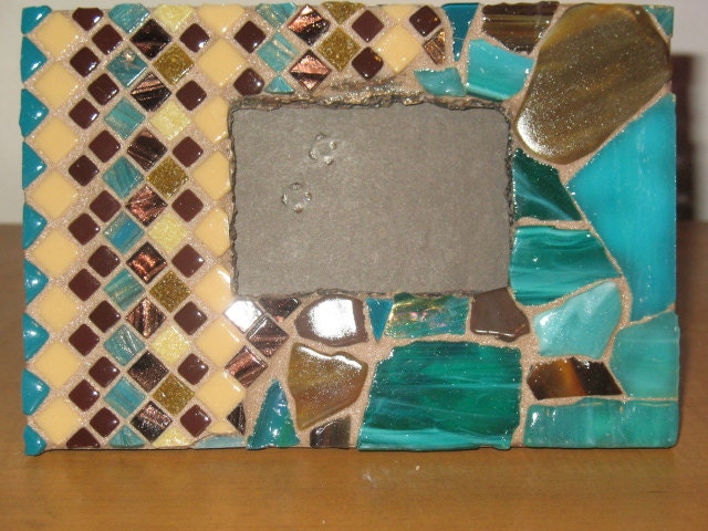 MOSAIC PHOTO Picture FRAME Chocolate Brown, Tan , Teal Mosaic Glass ...