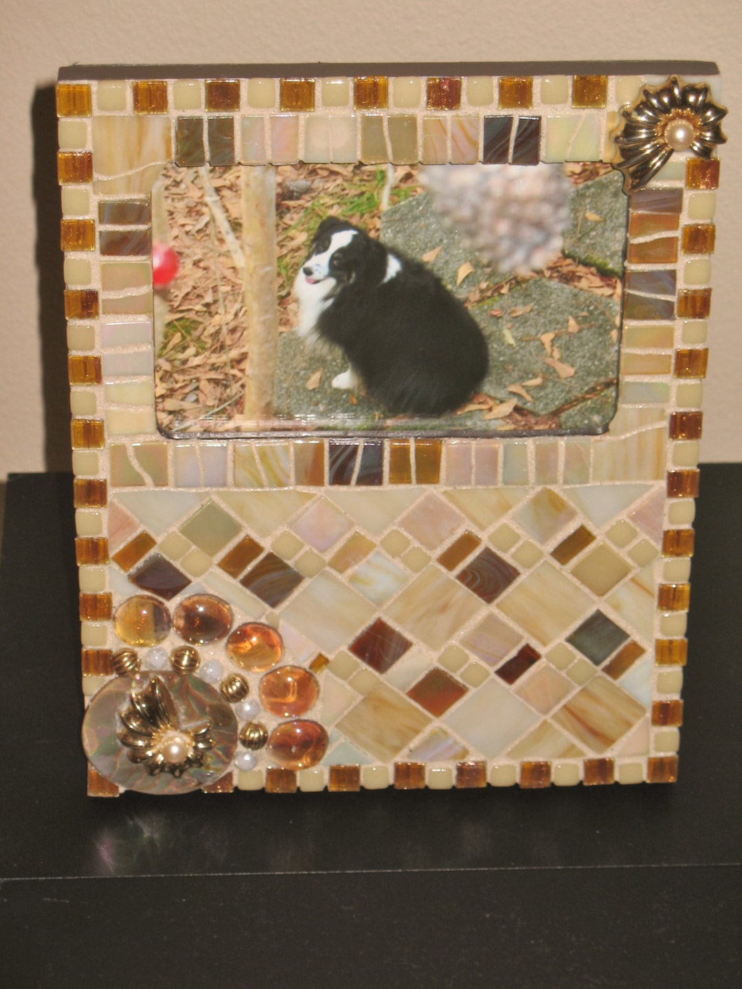 MOSAIC Tabletop PHOTO Frame,handmade,mosaic Glass Picture Frame, Gold ...