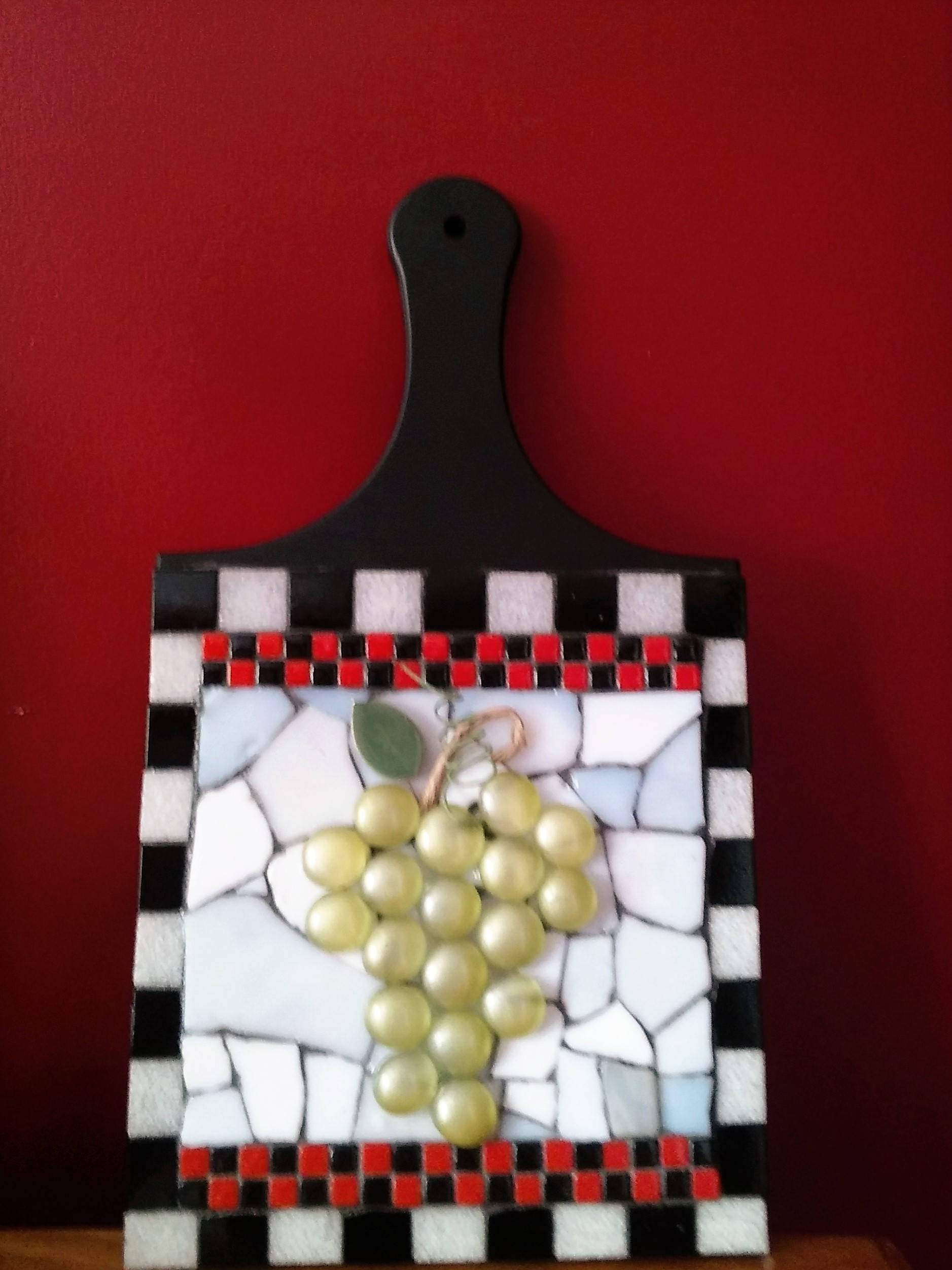 MOSAIC GRAPES WALL Hanging Bread Board Mixed Media Mosaic Art Red White ...