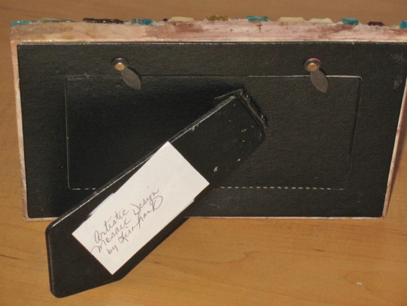 MOSAIC PHOTO Picture FRAME Chocolate Brown, Tan , Teal Mosaic Glass ...