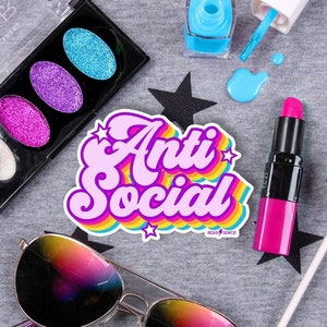 Anti Social Sticker in Colorful Retro Font, Funny Stickers for ...