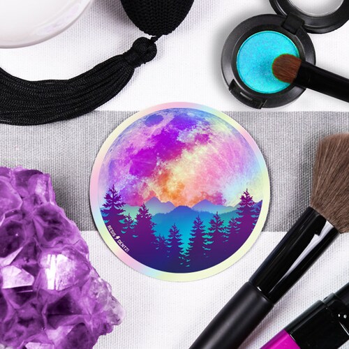 Full Moon Mountain Treeline Sticker Cool Holographic Moon - Etsy
