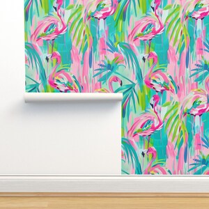 Tropical Flamingo Abstract Painting Wallpaper | Vibrant Miami Style ...