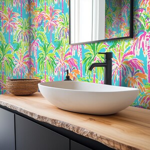 Colorful Tropical Palm Tree Wallpaper | Rainbow Beach Design | Vibrant ...