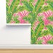 Green Lime Pink Tropical Leaves Wallpaper Vibrant Beach Island House ...