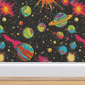 Retro Comic Book Space Scene Wallpaper | Planet and Stars Vintage Moiré ...
