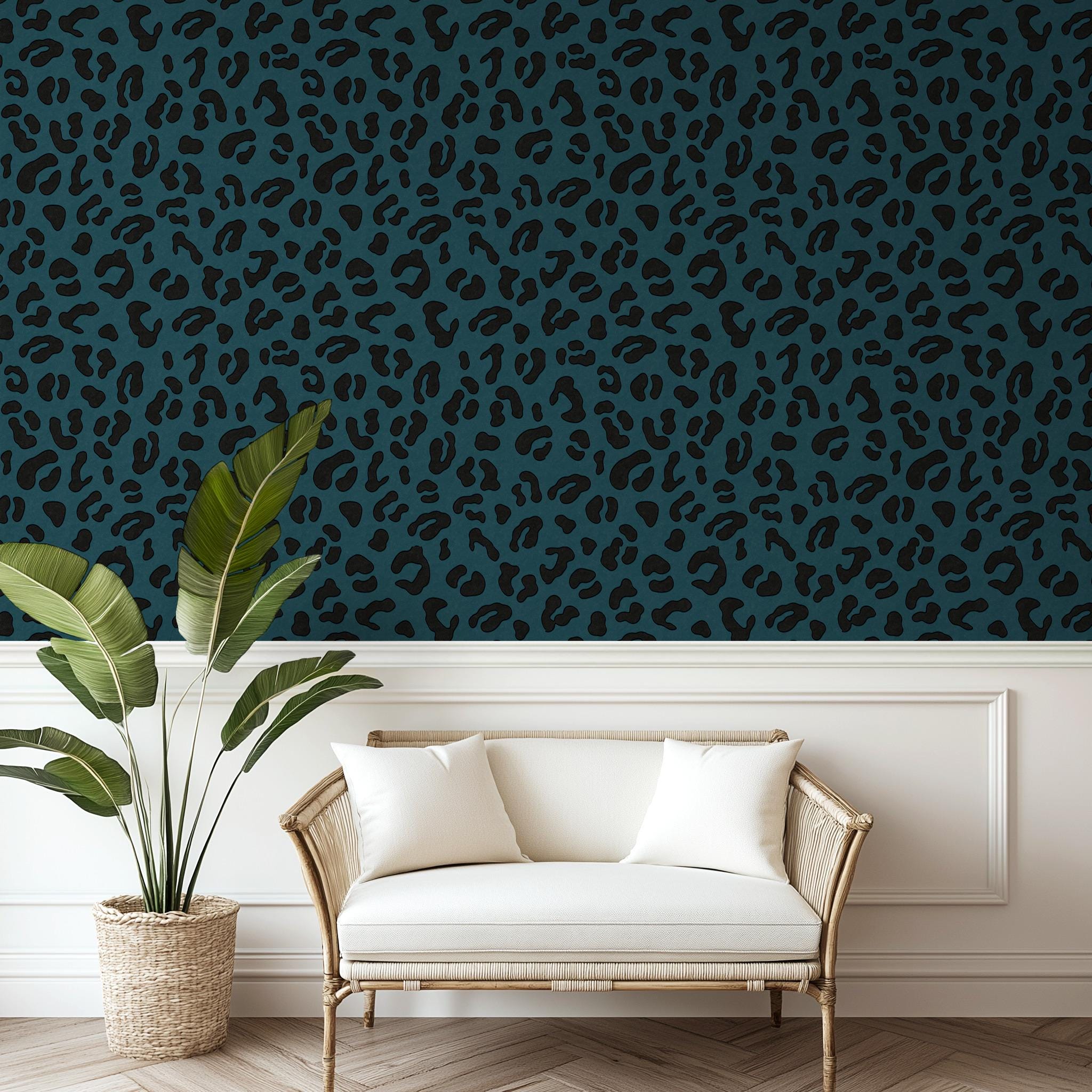 Black Gray Texture Leopard Print Wallpaper - Modern Coastal Bohemian ...