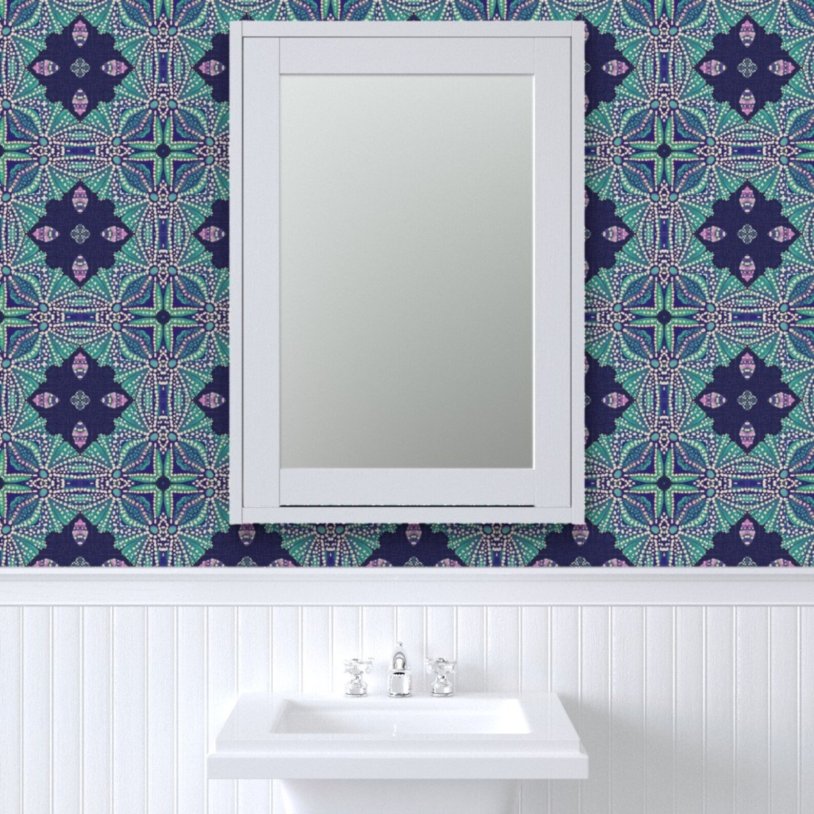 Opulent Pearl Pattern Wallpaper | Navy Aqua Purple, Peel & Stick - Etsy