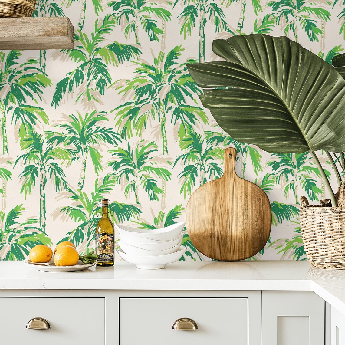 Preppy Tropical Palm Tree Pattern - Magenta and Green Coastal Boho ...