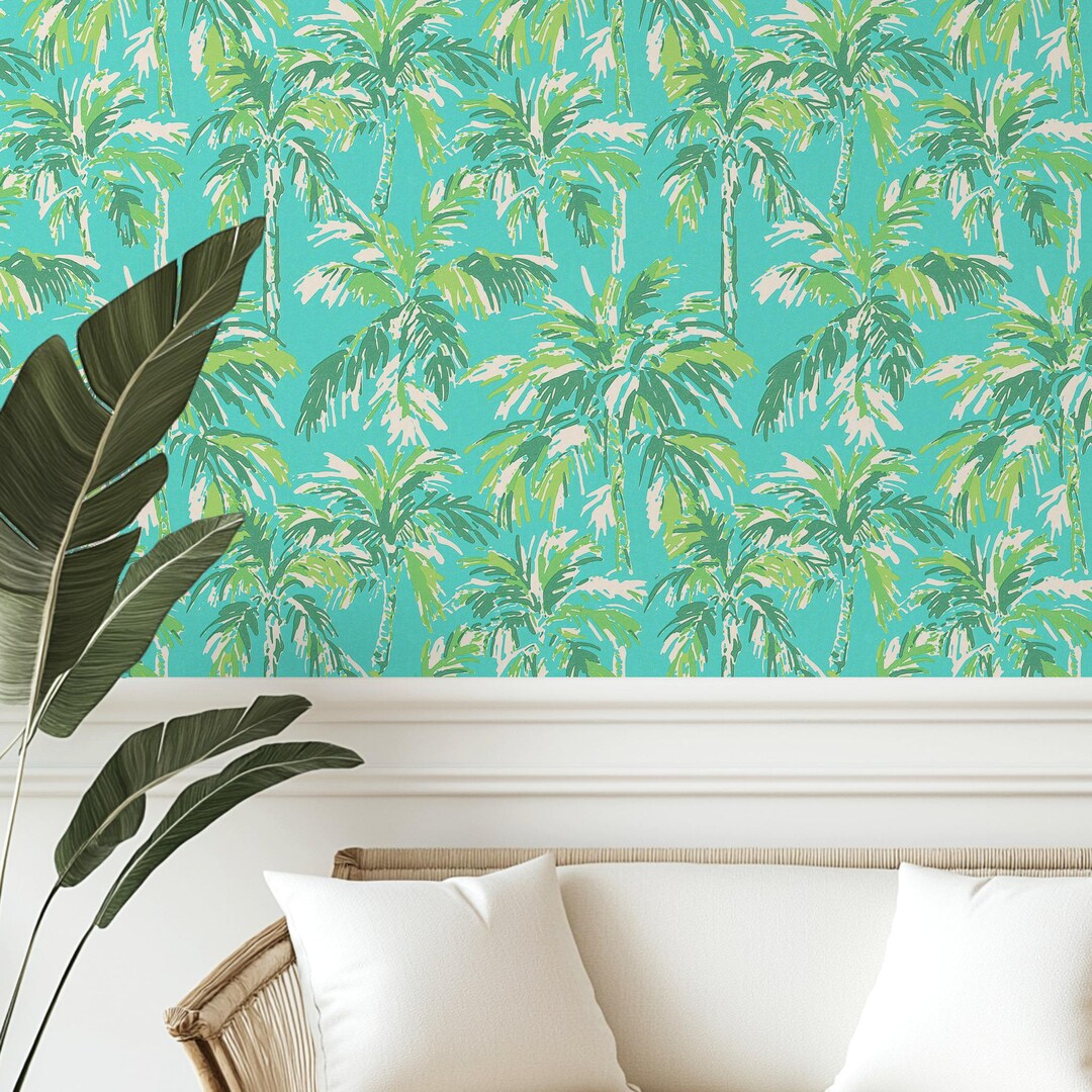 Preppy Tropical Palm Tree Pattern - Aqua and Green Coastal Boho - Color ...
