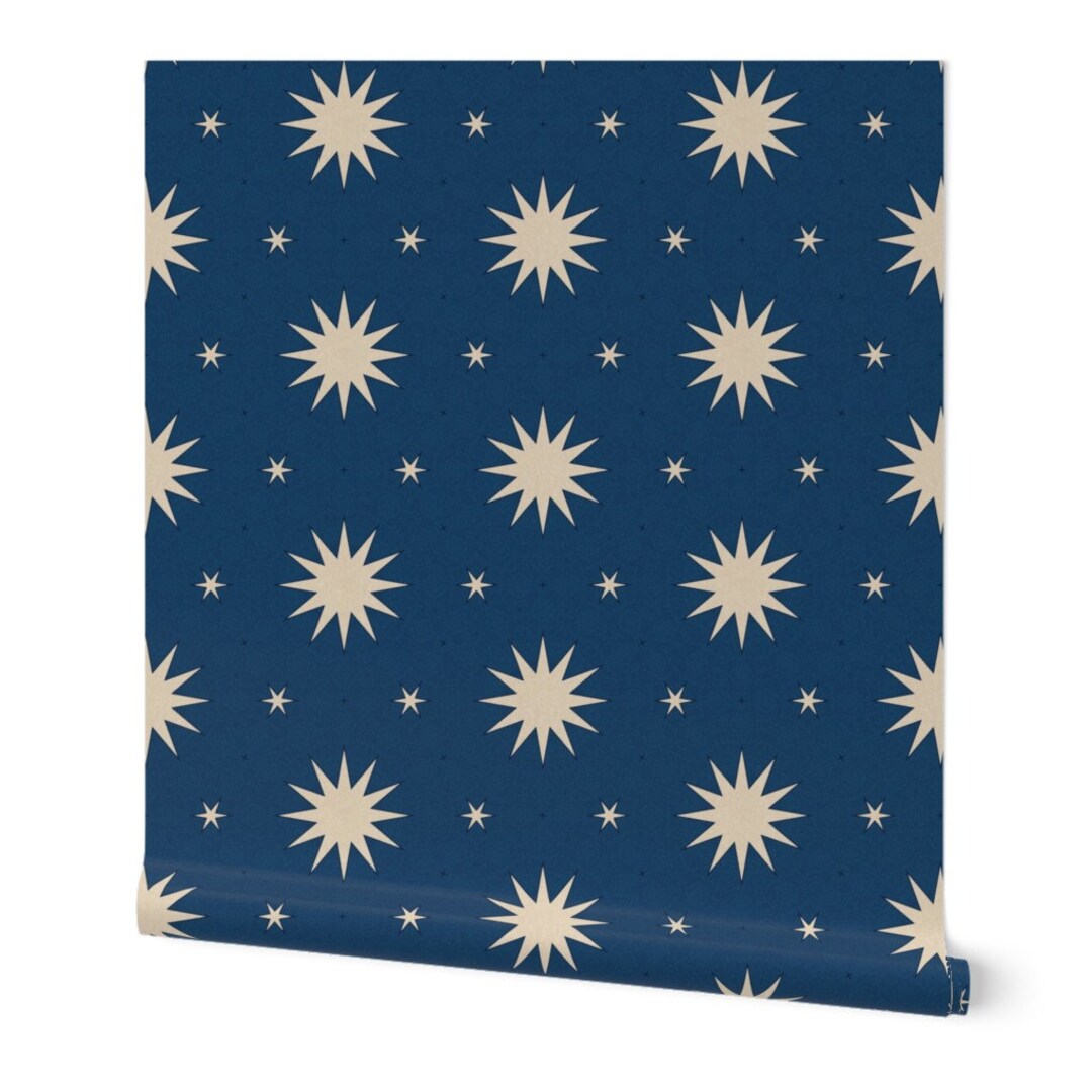 Deep Navy Ocean Celestial Wallpaper | Stars and Sunburst Blue | Natural ...