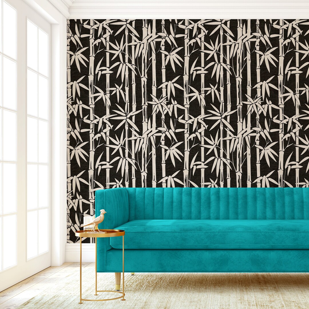 Black Bamboo Wallpaper | Textured Linen Look, Boho Zen (peel & Stick ...