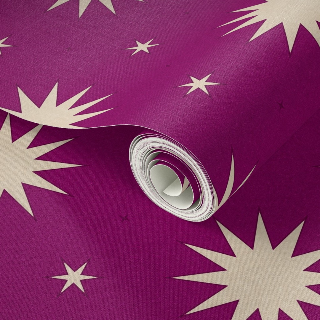 Berry Celestial Wallpaper | Stars and Sunburst in Magenta | Natural ...