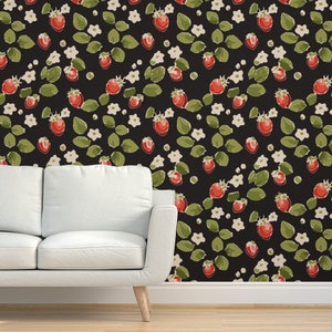Strawberry Kitchen Wallpaper | Modern Abstract Fruit Design | Black ...