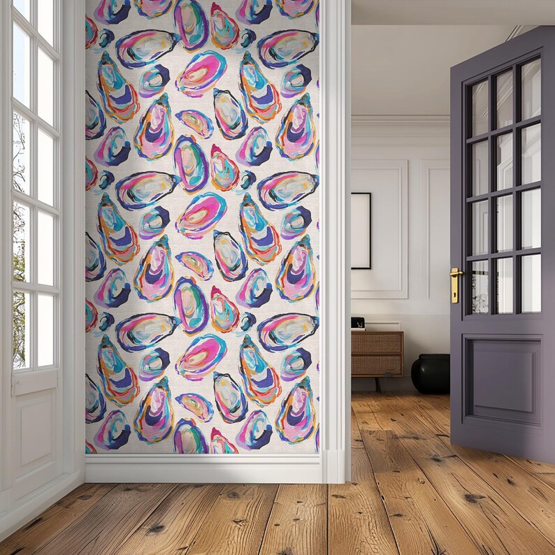 Colorful Oyster Shell Preppy Wallpaper | Coastal Decor | Peel & Stick ...