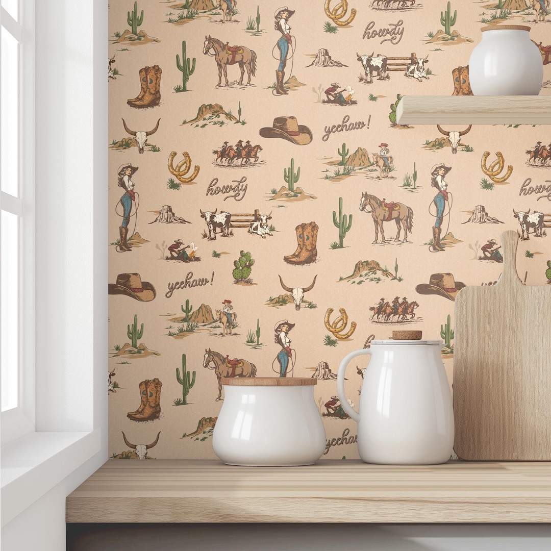 Vintage Americana Western Wallpaper BASIC REPEAT (SMALL) | Rustic ...