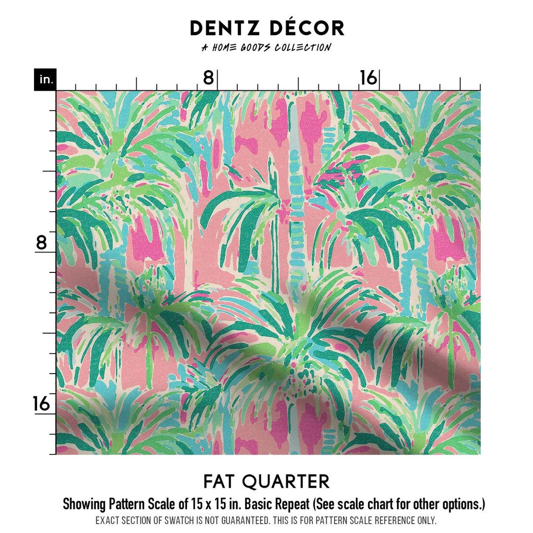 Tropical Palm Tree Fabric | Pink and Green Aqua Island Palm Print ...