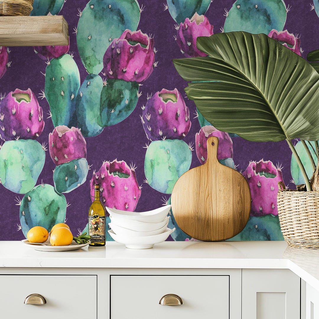 Cactus Flower on Deep Purple Wallpaper - Southwestern Desert Cactus ...