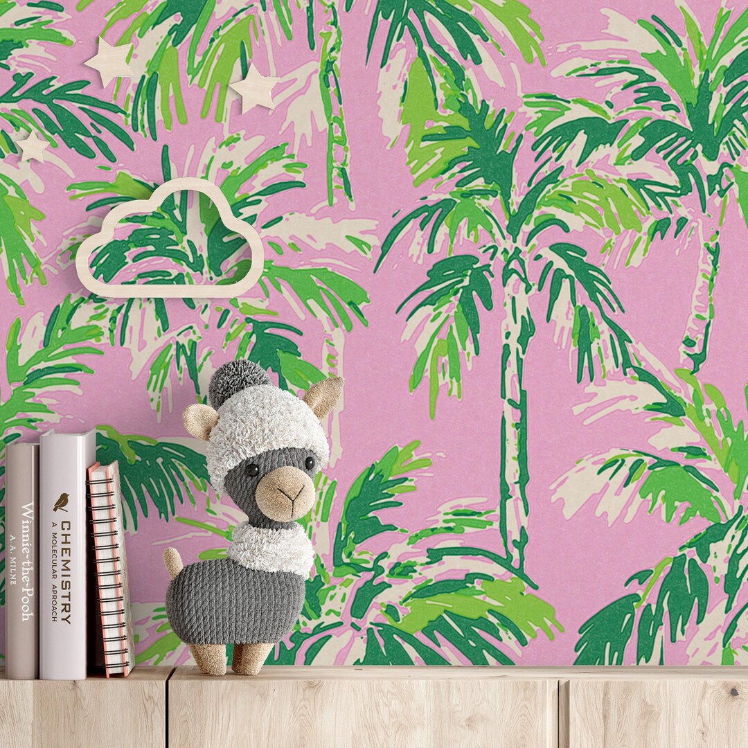 Preppy Tropical Palm Tree Pattern - Pink and Green Coastal Boho - Color ...