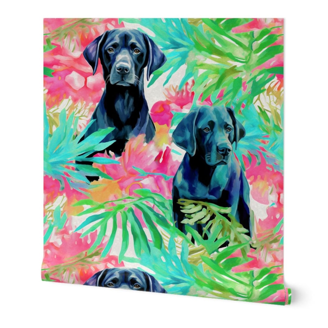 Black Lab Tropical Wallpaper | Labrador Retriever Dog Design | Peel ...