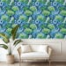 Preppy Floral Botanical Wallpaper Blue and Green Tropical Design ...