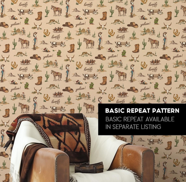 Vintage Americana Western Wallpaper HALF DROP (LARGE) | Rustic Cowboy ...